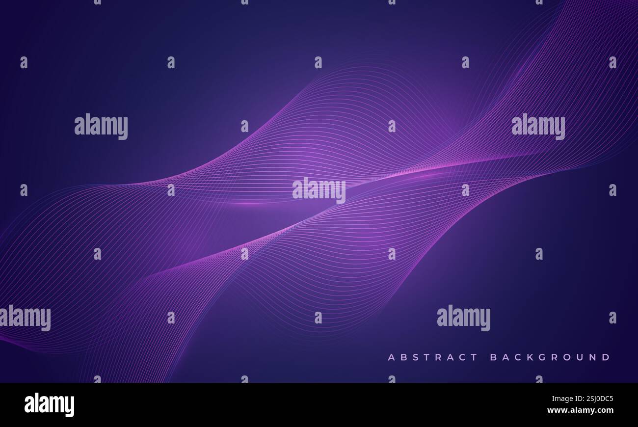 Dark purple abstract background with glowing blue wavy lines. Dark ...