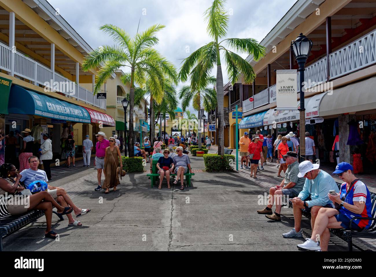 St Kitts Caribbean Island - Street view of pedestrian shopping street ...