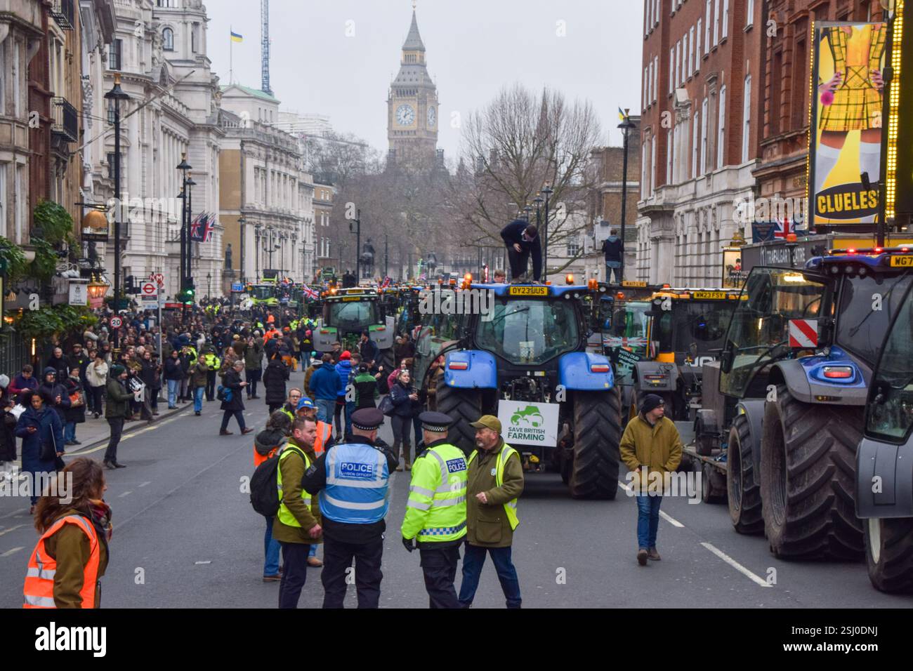 London, UK. 10th February 2025. Hundreds of tractors block Whitehall as ...