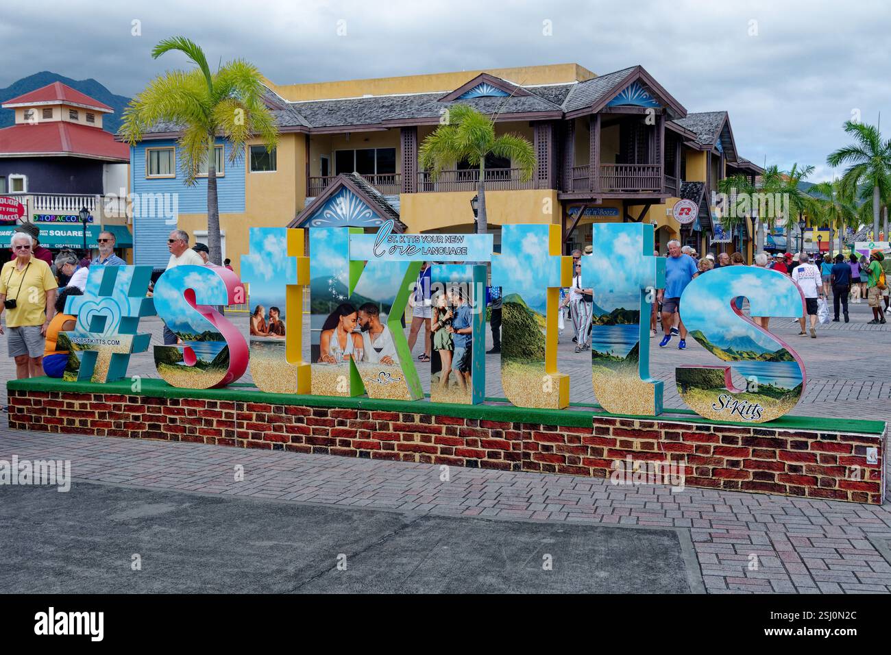 St Kitts Caribbean Island - Cruise passenger Welcome Area with palms ...