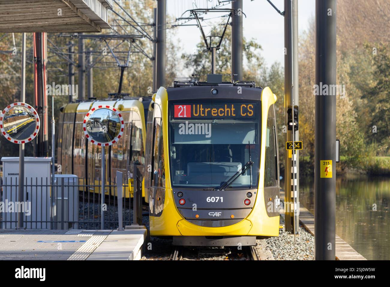 Tram at station IJsselstein Zuid departs for Utrecht CS station Stock ...