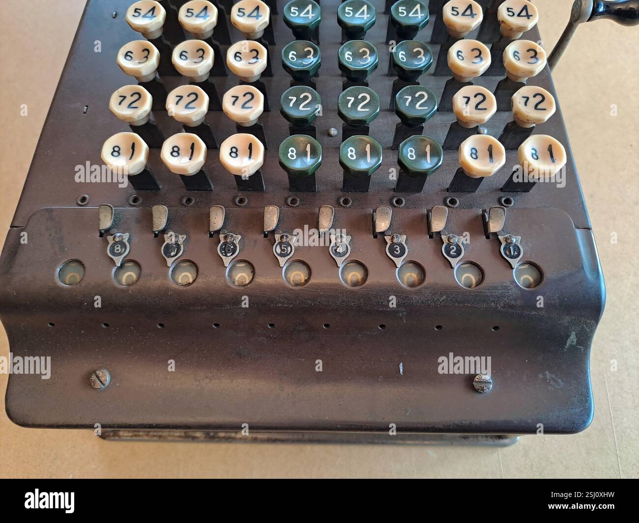 Mechanical calculator from the 20s, detail on the numeric keypad Stock ...