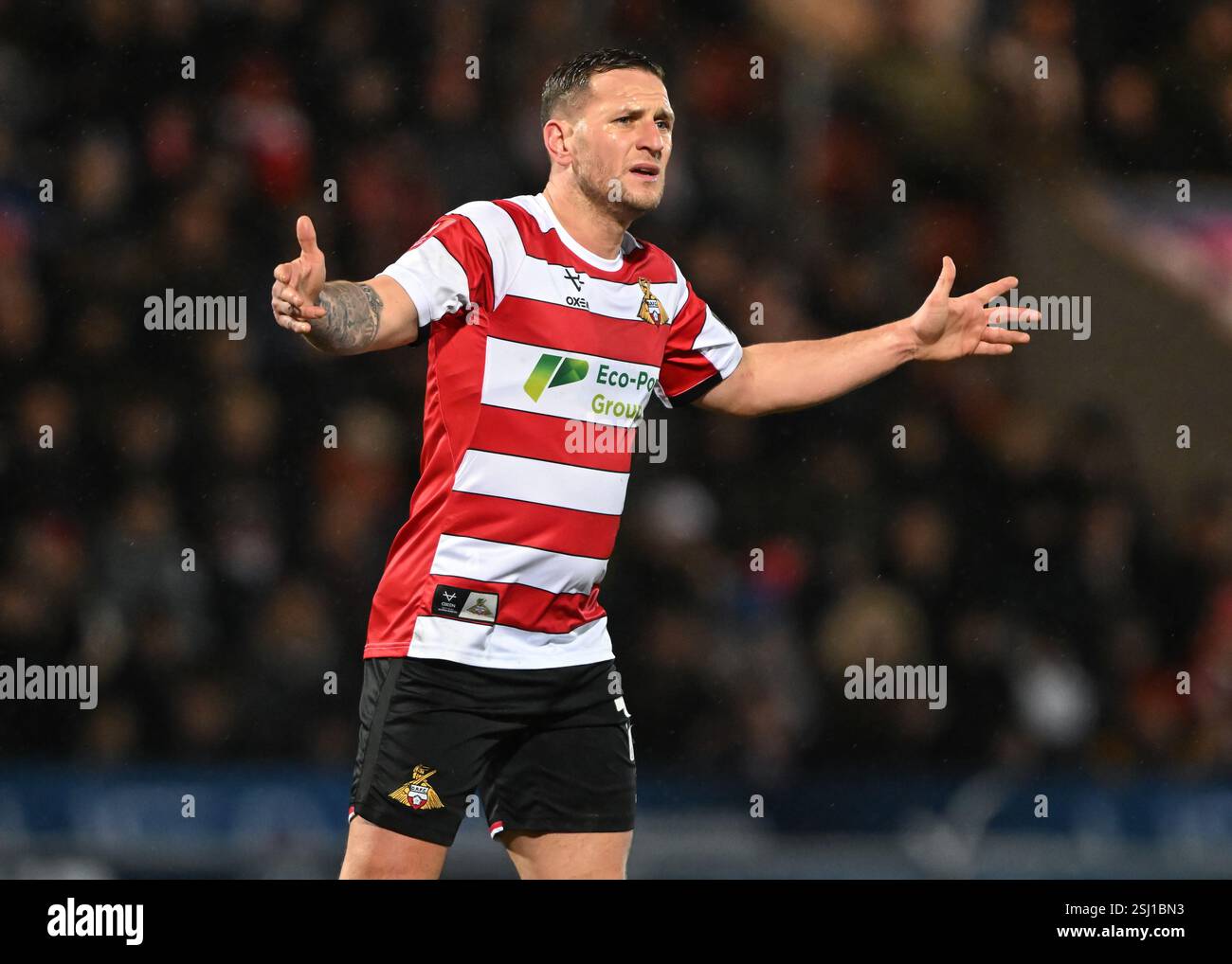 Doncaster, UK. 10th Feb, 2025. Billy Sharp of Doncaster Rovers reacts ...