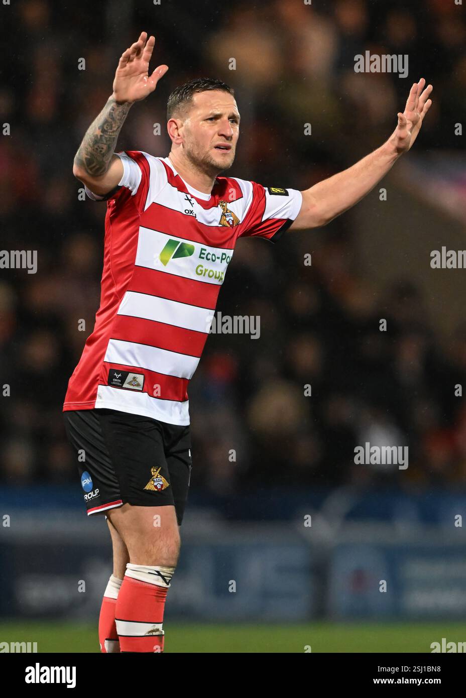 Doncaster, UK. 10th Feb, 2025. Billy Sharp of Doncaster Rovers reacts ...