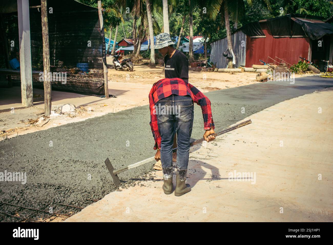 Preak Svay, Koh Rong Island, Cambodia, February 6, 2025 Local people ...
