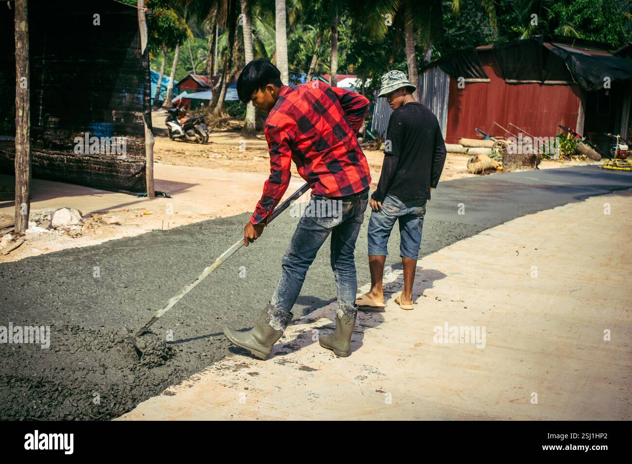 Preak Svay, Koh Rong Island, Cambodia, February 6, 2025 Local people ...