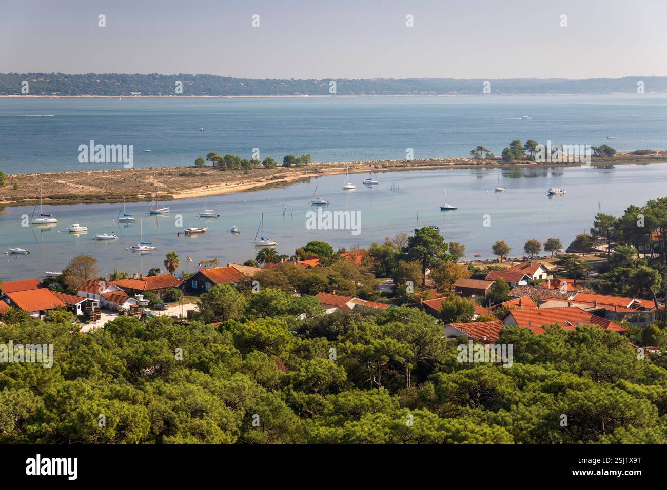 View over Arcachon bay and Cap Ferret from top of Cap Ferret lighthouse ...