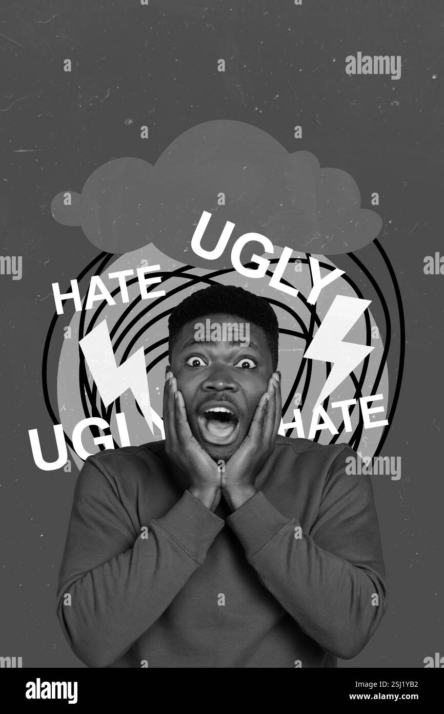 Creative 3d photo collage artwork graphics painting of impressed guy ...