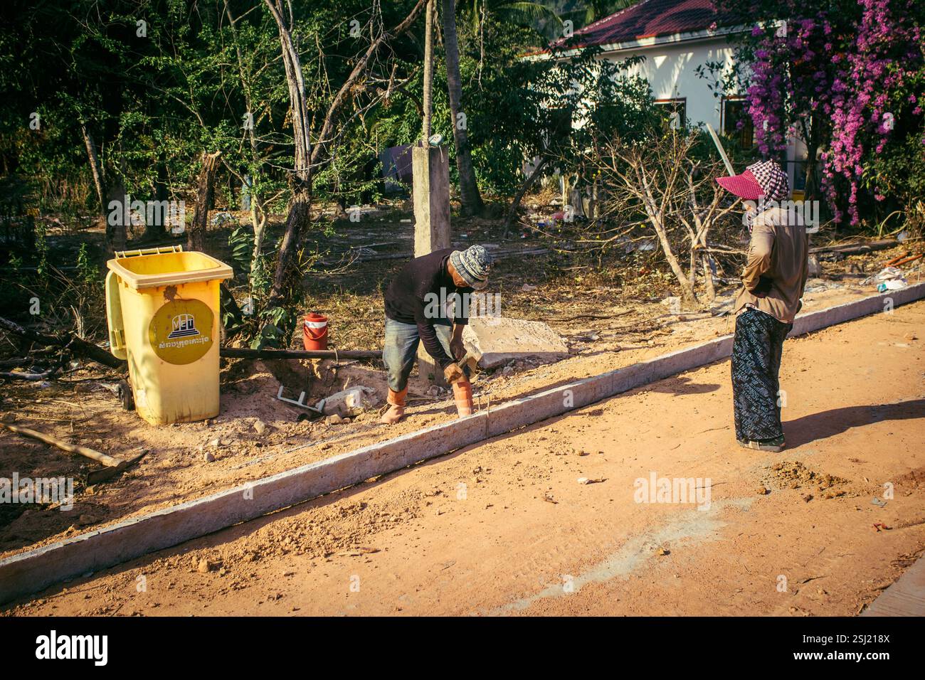 Preak Svay, Koh Rong Island, Cambodia, February 6, 2025 Local people ...