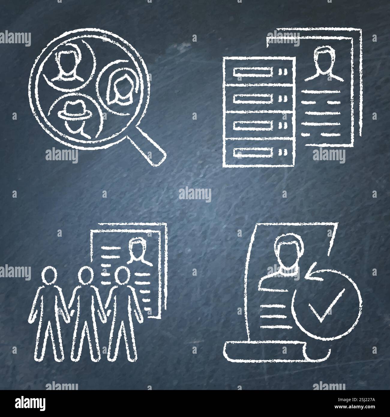 Genealogy database and personal information records chalkboard icon set. Vector illustration ...