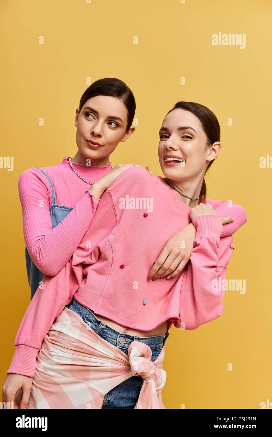 Two beautiful twin sisters pose together, showcasing their unique ...