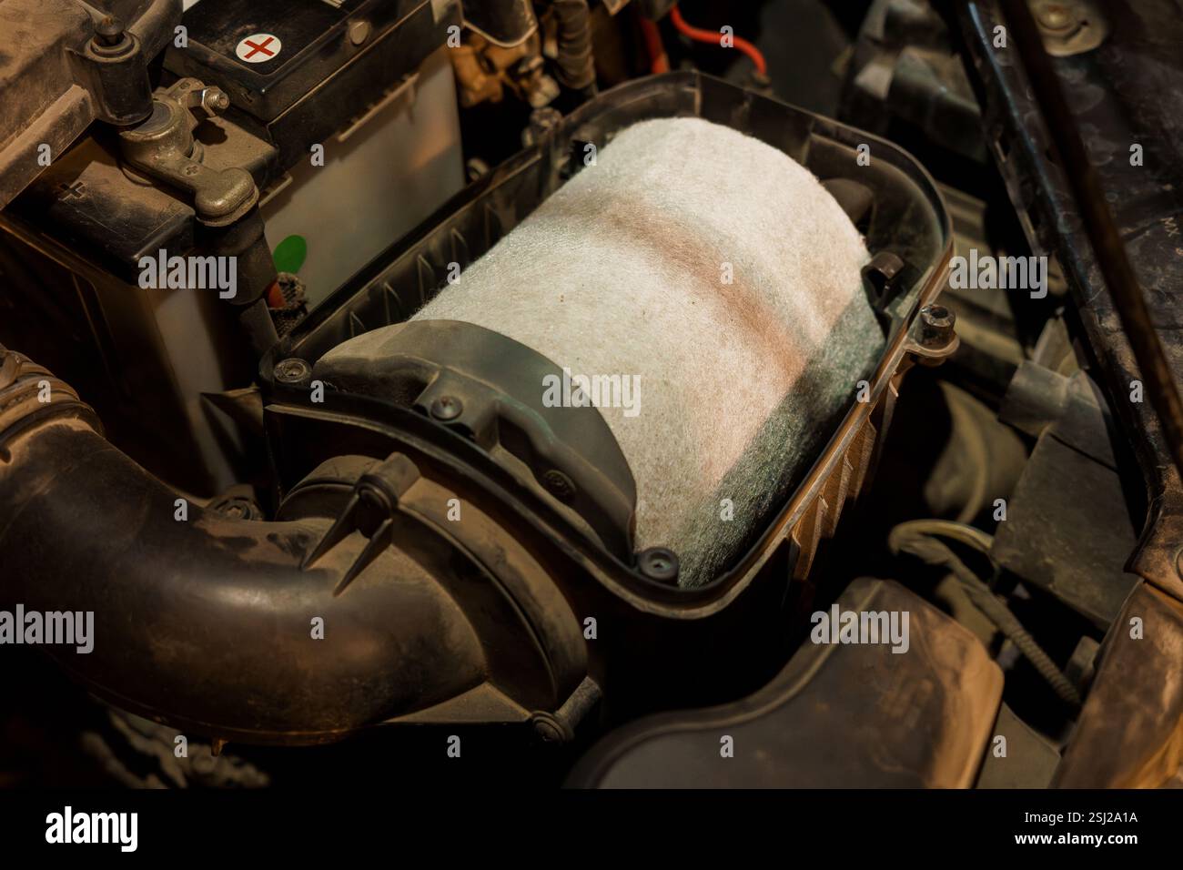 Detailed View of an Automotive Air Filter Assembly in a Car Engine ...