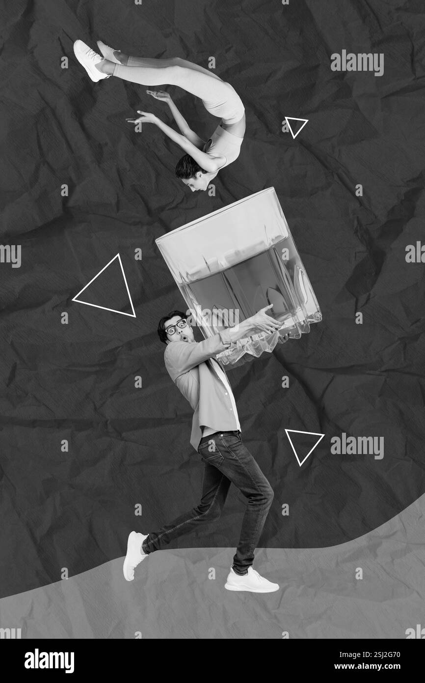 Vertical funny collage artwork of chilling have fun overjoyed people ...