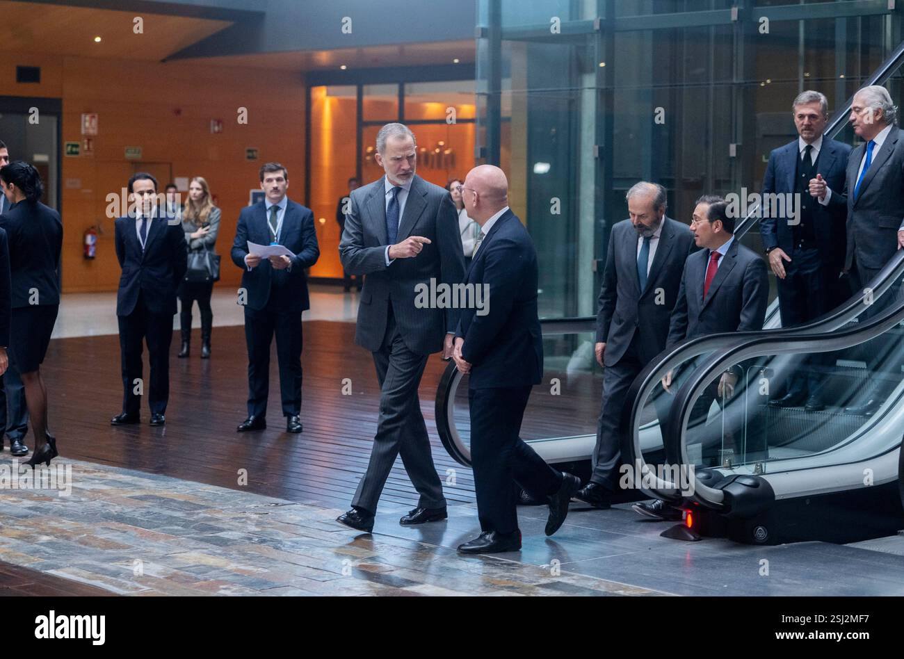 King Felipe VI (3l) on his arrival during the closing ceremony of the ...