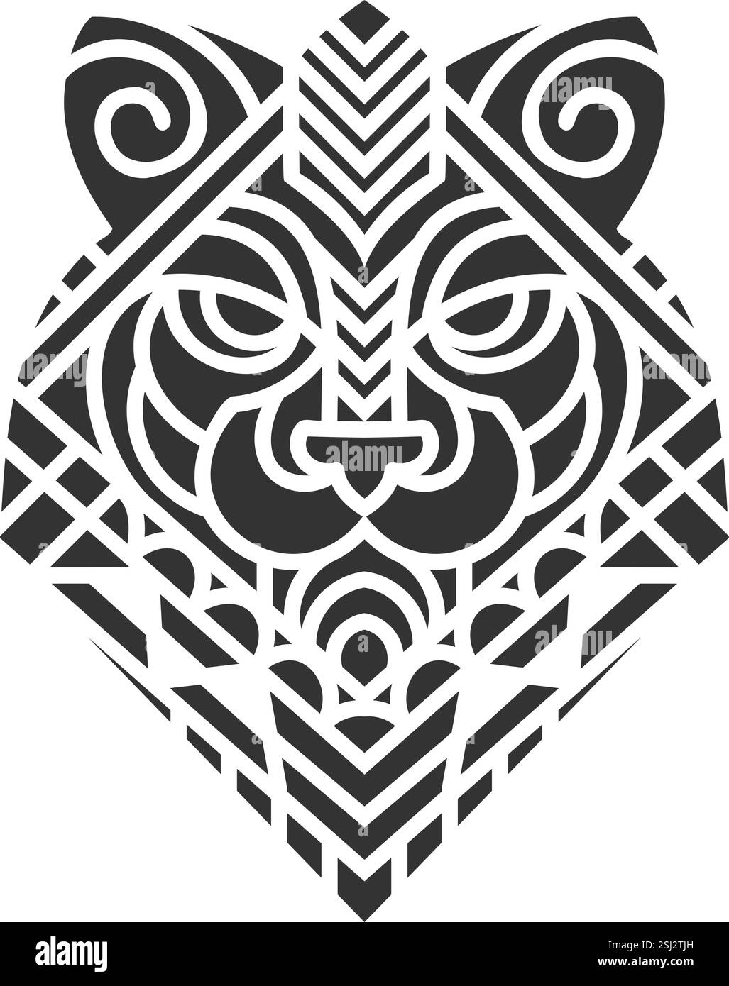 Black and white geometric tiger head illustration featuring tribal ...