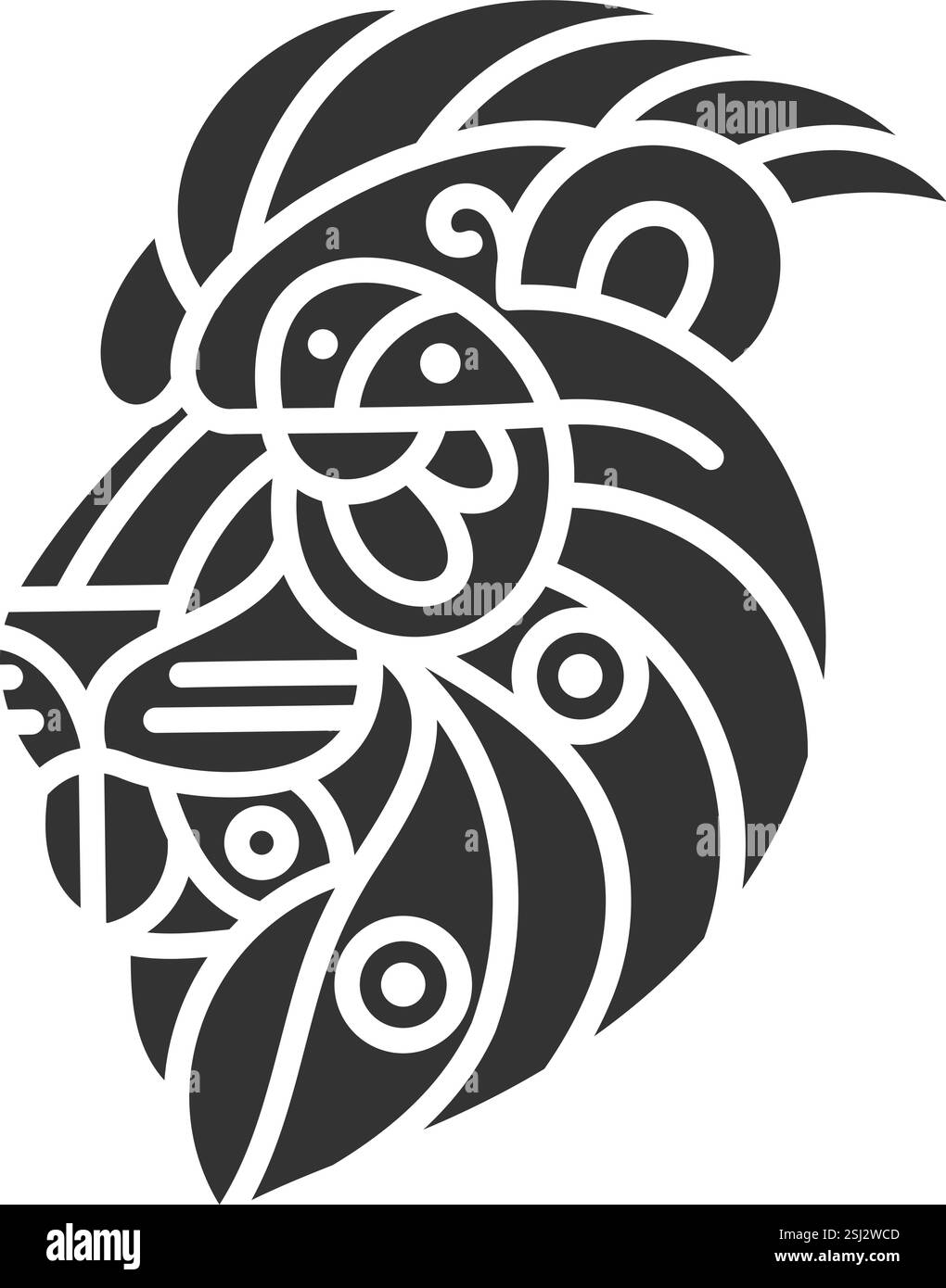 Stylized black and white lion head side profile with intricate tribal ...