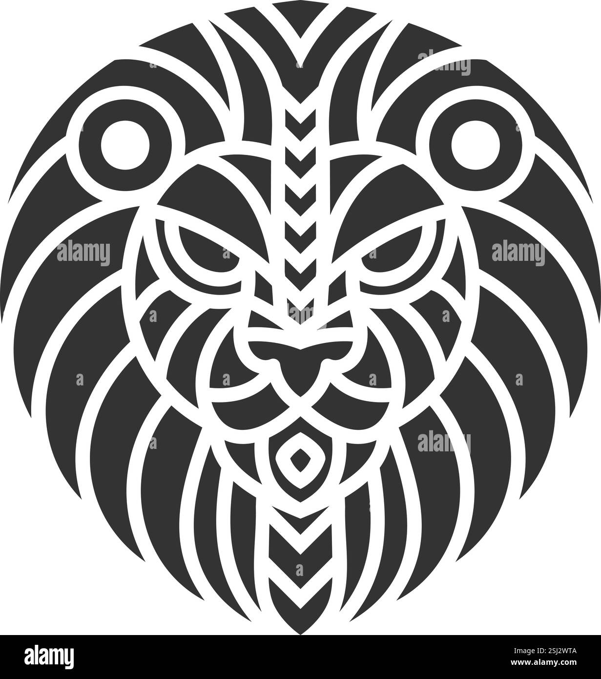 Bold black and white geometric lion face illustration featuring tribal ...