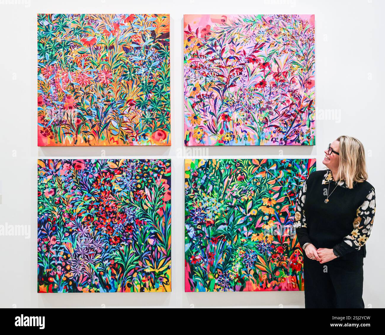 London, UK. 11th Feb 2025. Artist Faye Bridgewater with her works 'Joy ...