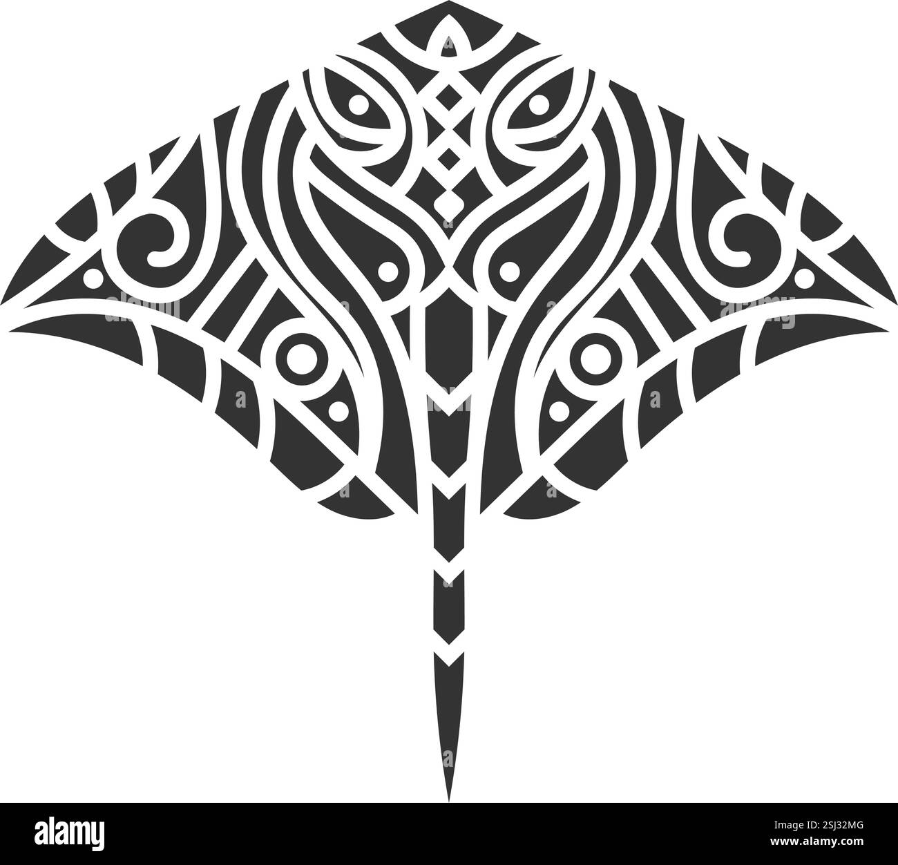 Black and white tribal-style stingray illustration featuring intricate ...