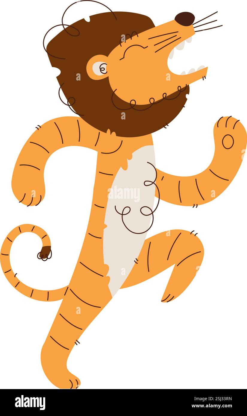 Whimsical digital illustration of a cute lion roaring while running ...