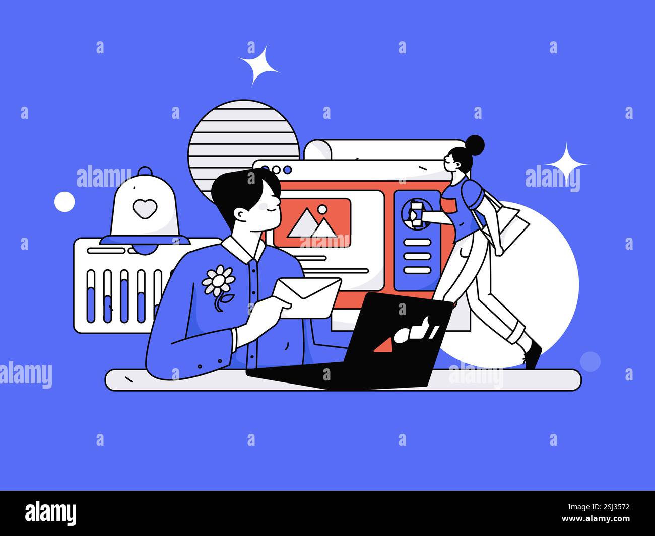 Flat vector illustration of business people operating work scene Stock ...