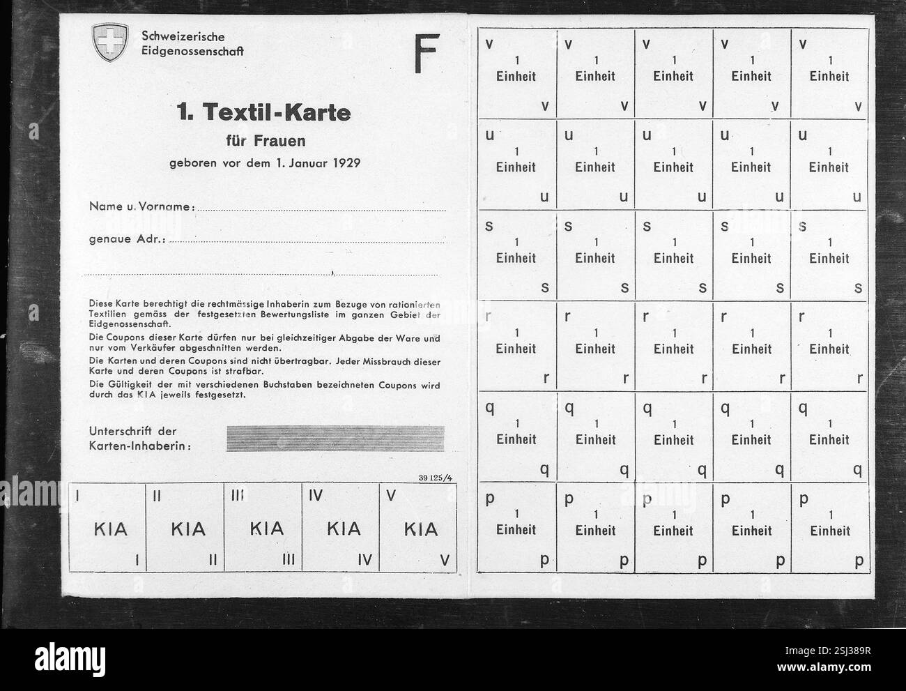 Textilkarte für Frauen; Coupons; 1940#Textile ration card for women ...