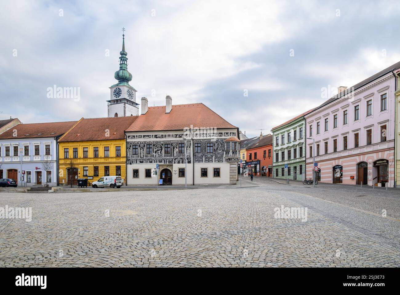 Old town square in Trebic, Vysocina region in Moravia, Czech Republic ...