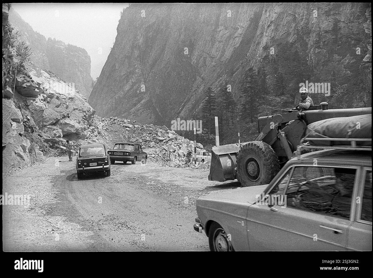 Baustelle in der Gondoschlucht am Simplon 1971#Building site in ravine ...