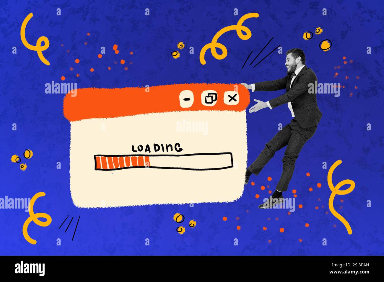 Composite art image collage of happy businessman show webpage icon ...