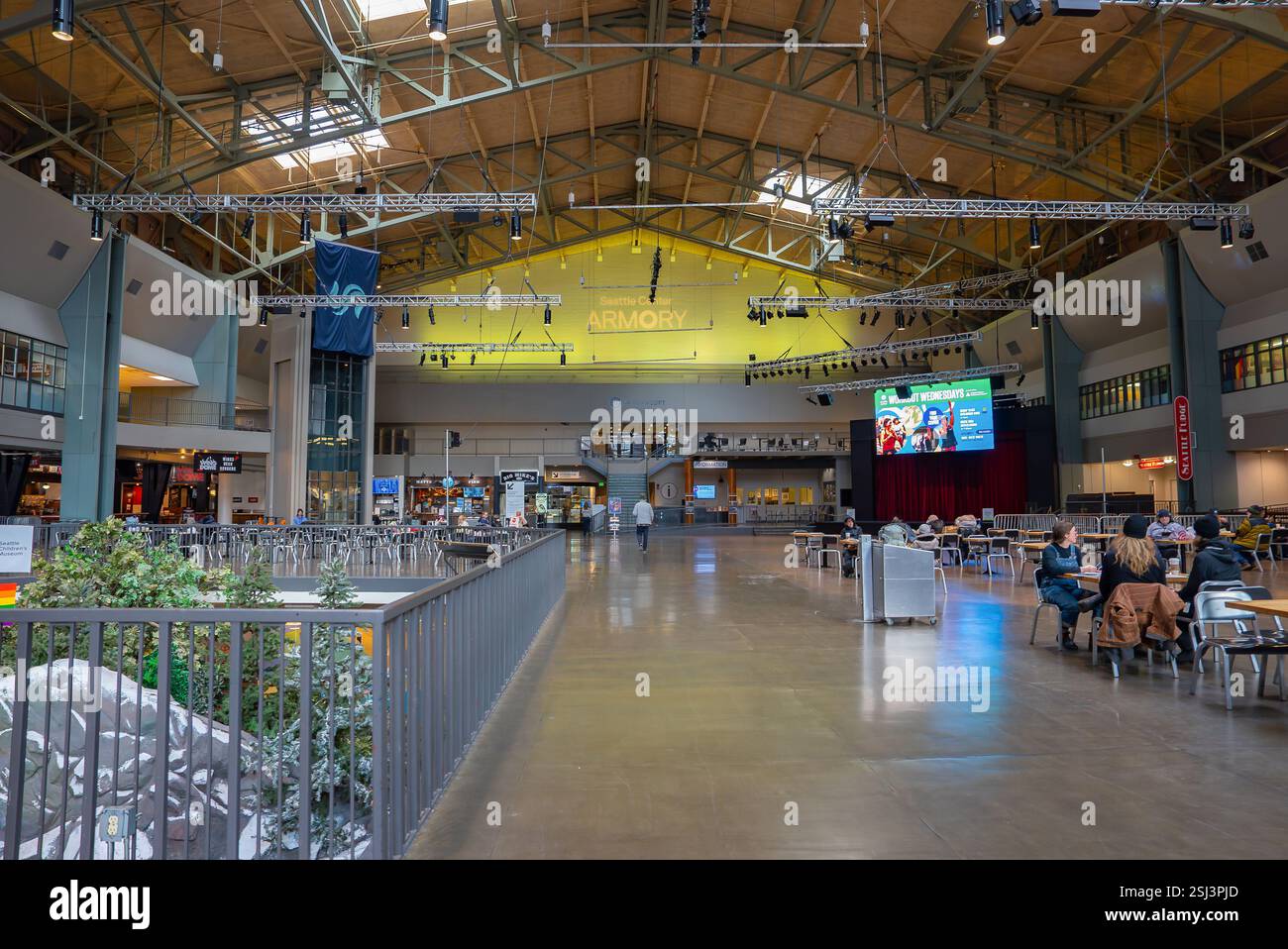 Interior of Seattle Center Armory with Skylights and Dining Area Stock ...