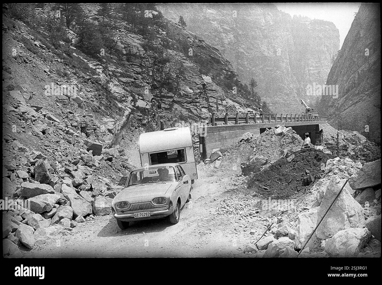 Baustelle in der Gondoschlucht am Simplon 1971#Building site in ravine ...