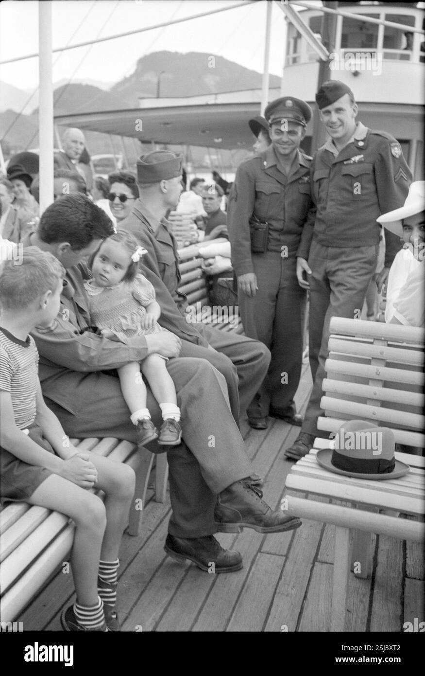 Nach WK 2: Amerikanische Soldaten auf Dampfschiff, 1945#After WW 2 ...