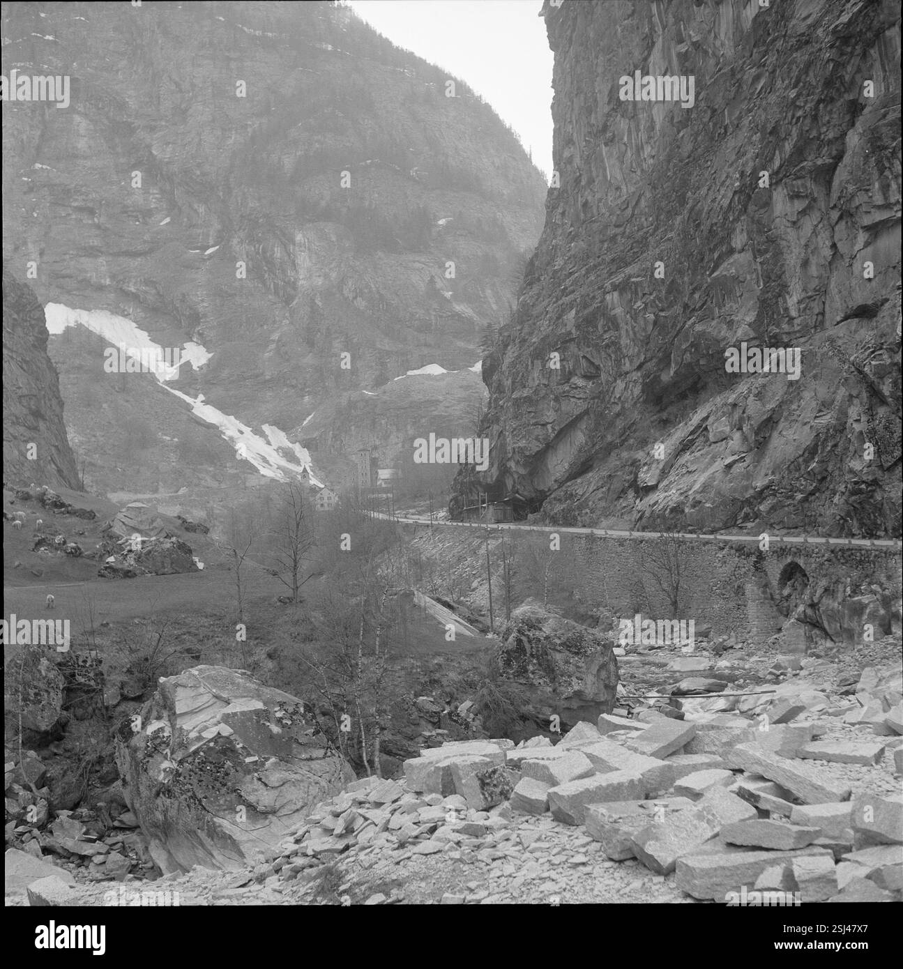 Simplon-Passstrasse im Frühling 1960#Simplon pass road in spring 1960 ...