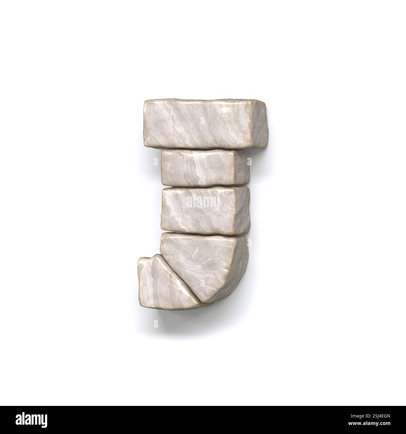 Stone wall font Letter J 3D rendering illustration isolated on white ...