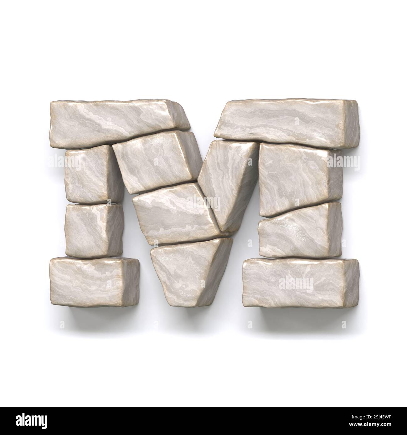 Stone wall font Letter M 3D rendering illustration isolated on white ...