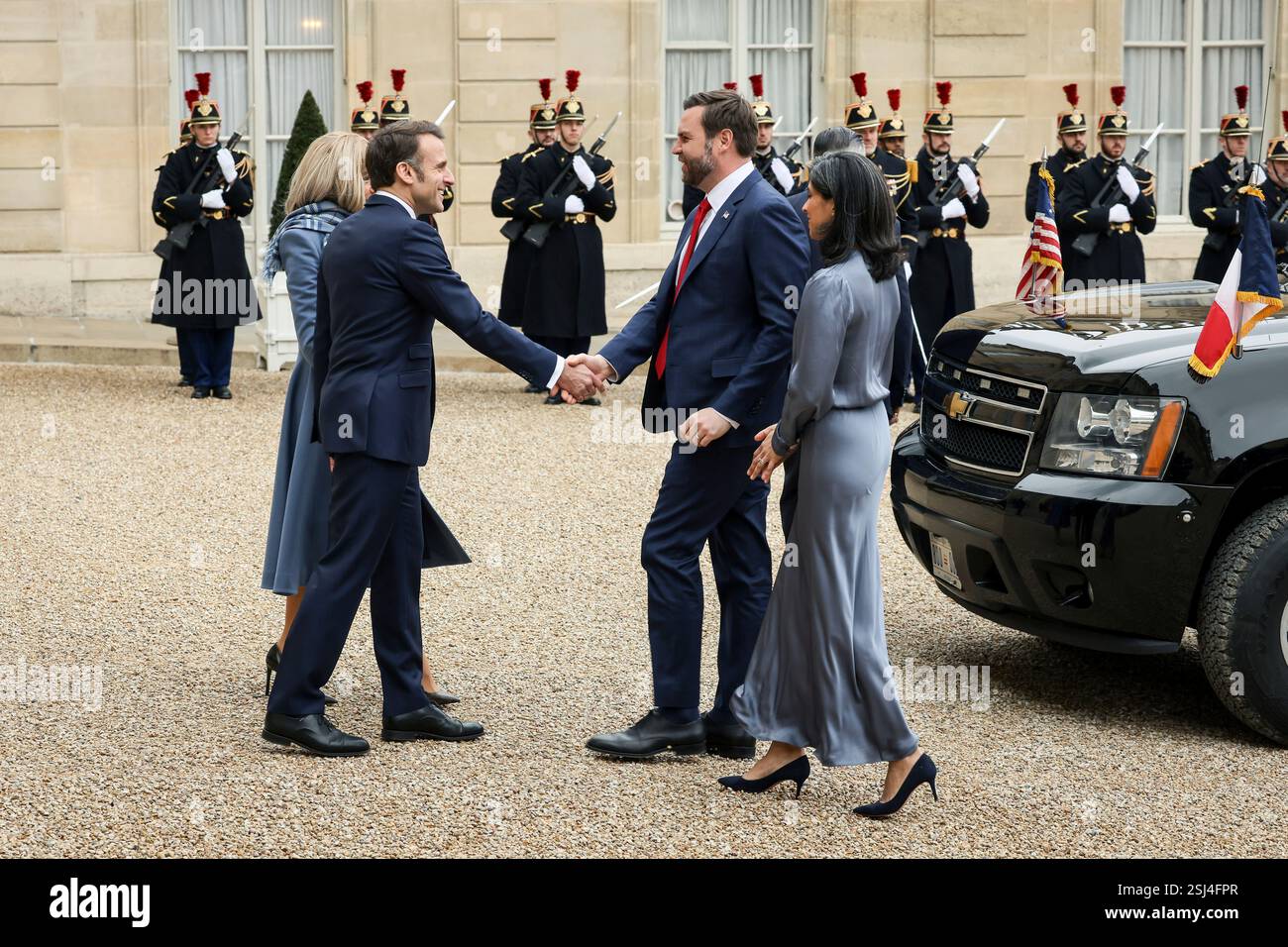 French President Emmanuel Macron, second left, and Brigitte Macron ...