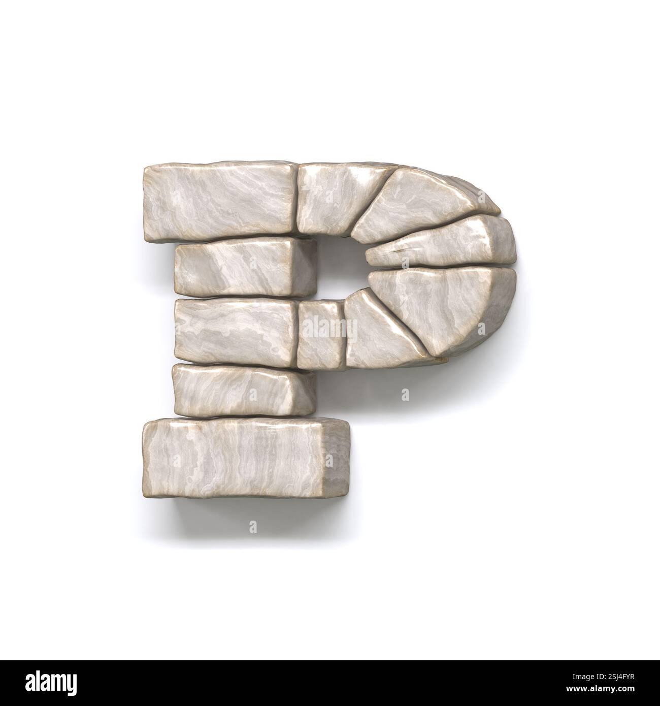 Stone wall font Letter P 3D rendering illustration isolated on white ...