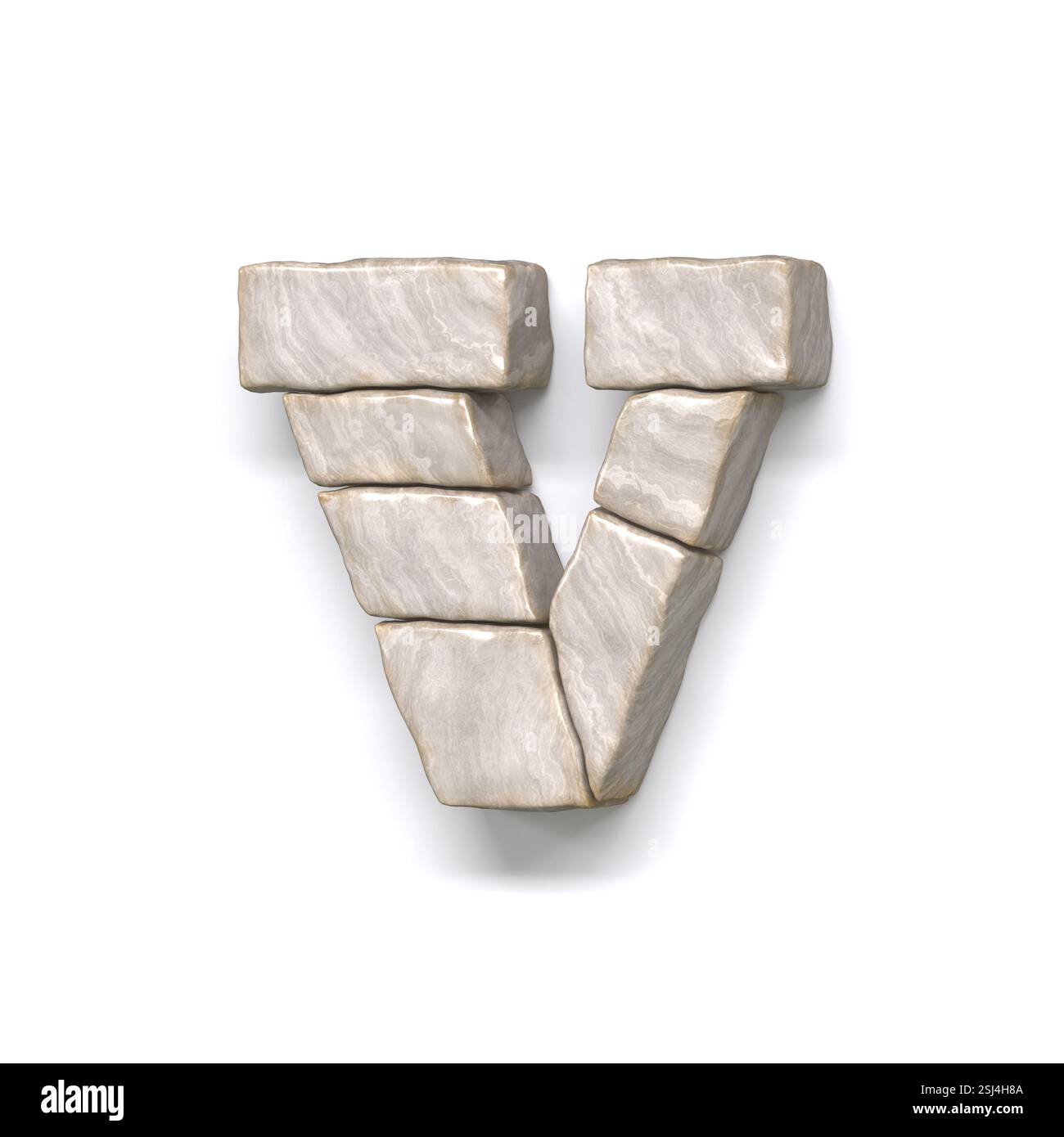 Stone wall font Letter V 3D rendering illustration isolated on white ...