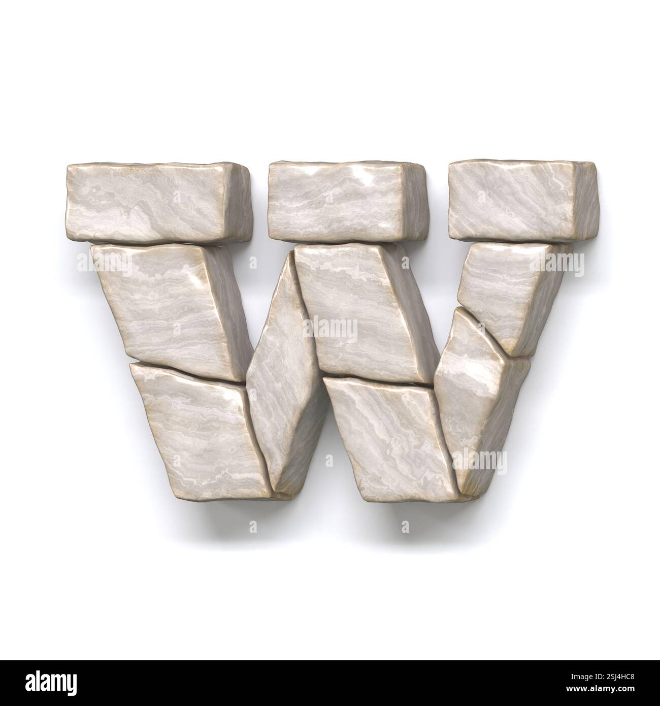 Stone wall font Letter W 3D rendering illustration isolated on white ...