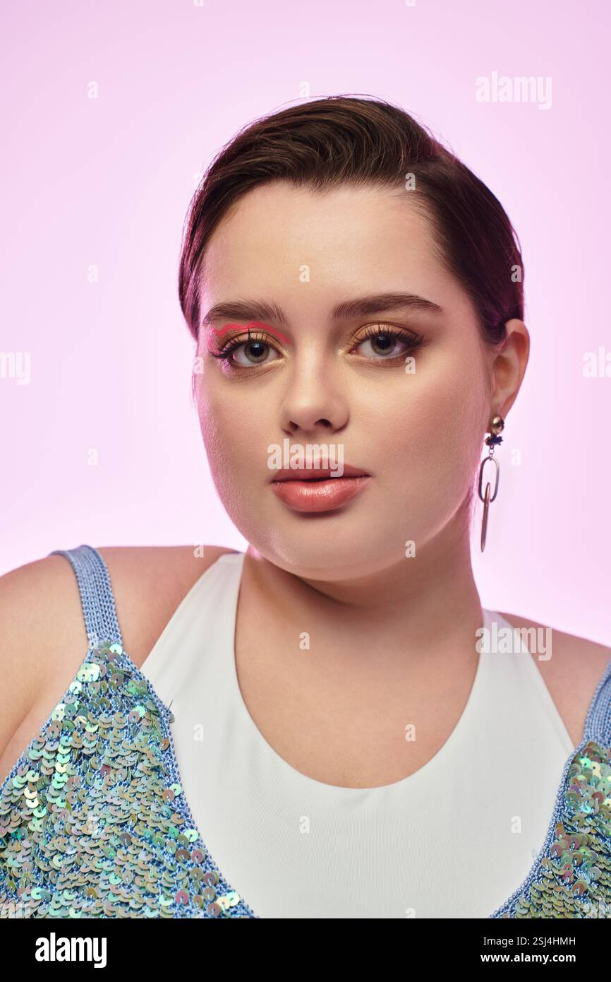 A plus size woman exudes confidence in her stunning makeup and ...