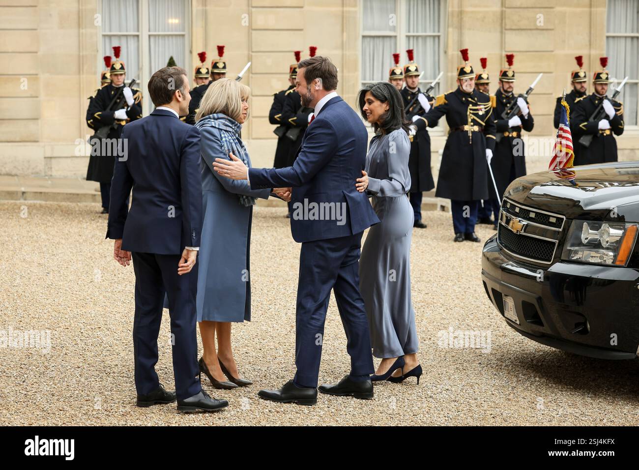 French President Emmanuel Macron, left, and Brigitte Macron, second ...