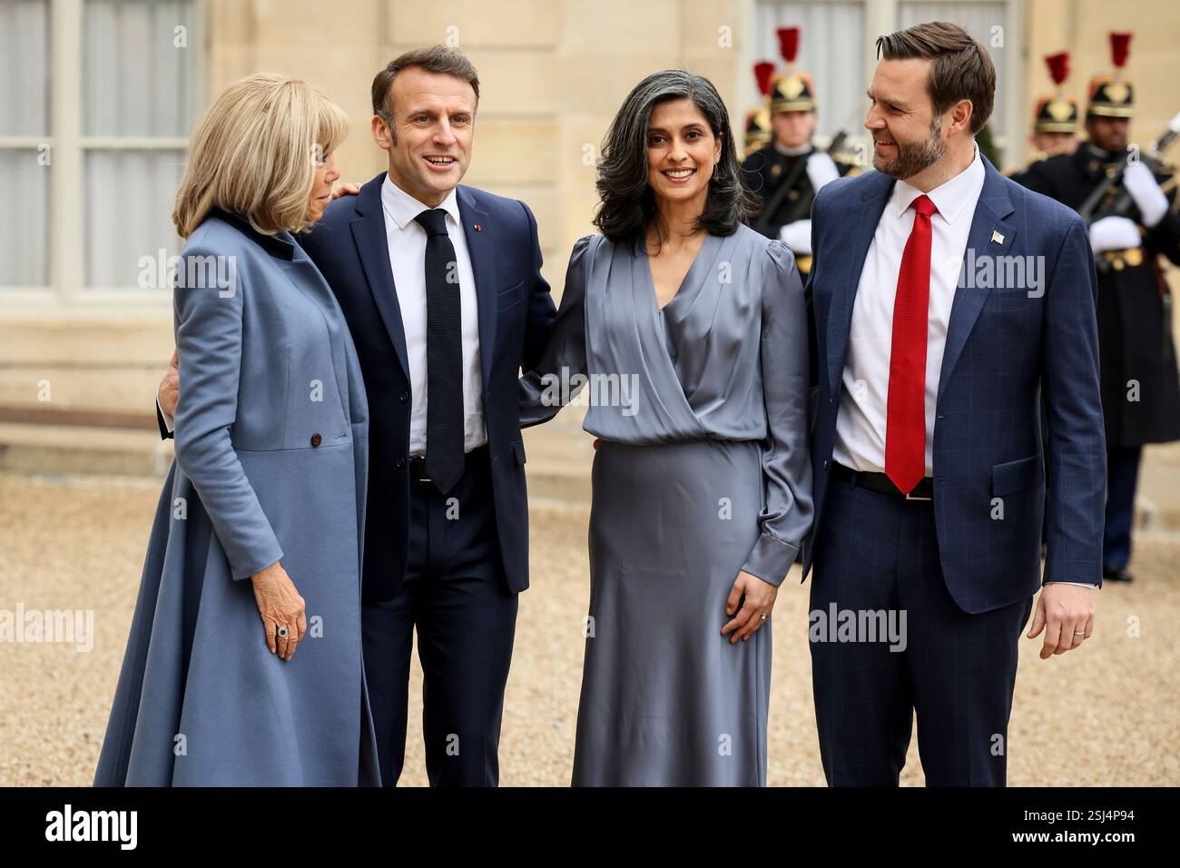 French President Emmanuel Macron, second left, and Brigitte Macron ...