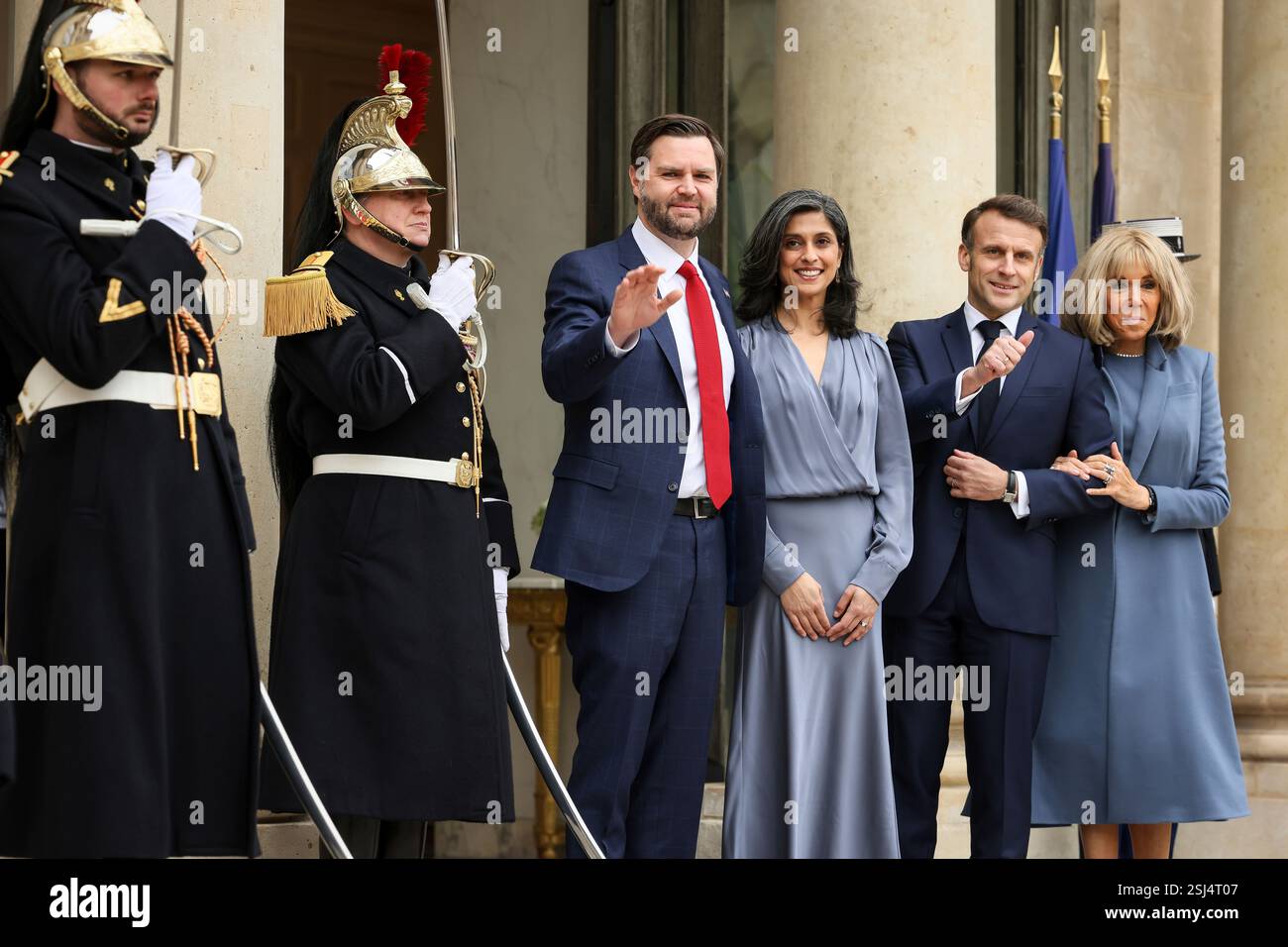 French President Emmanuel Macron, second right, and Brigitte Macron ...