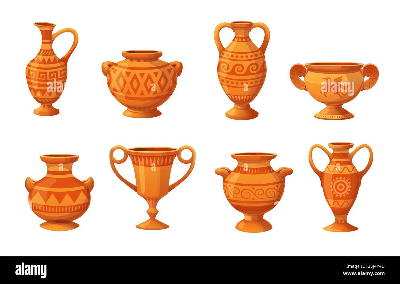 Cartoon ancient ceramic vases, pots and jars, vector pottery vessels ...