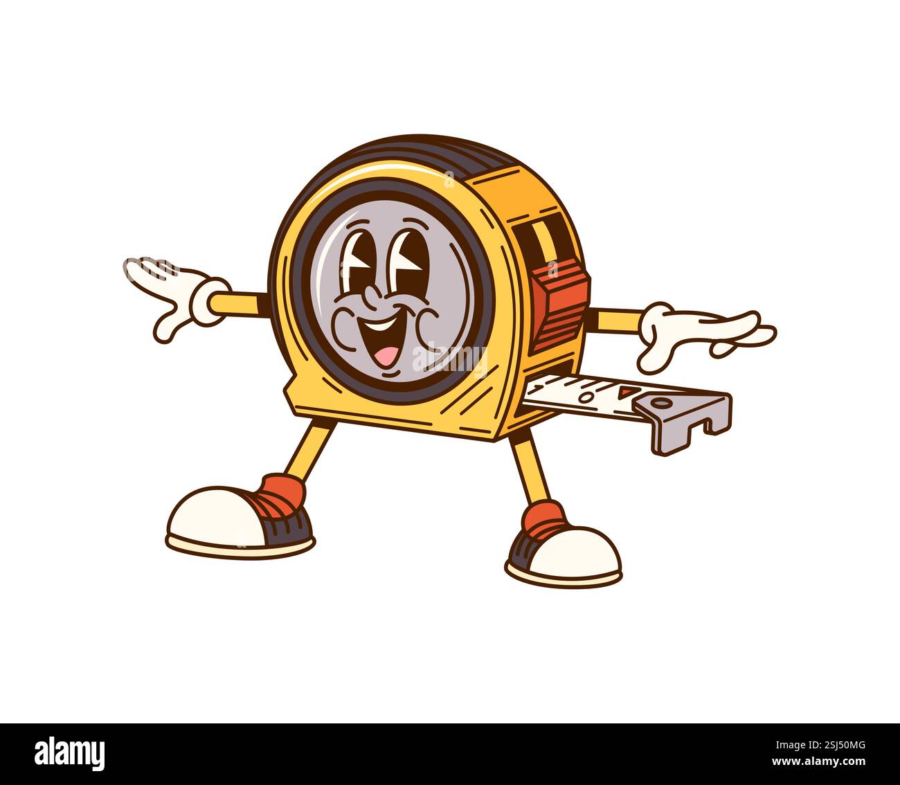 Groovy tape measure cartoon character for repair, construction and DIY ...