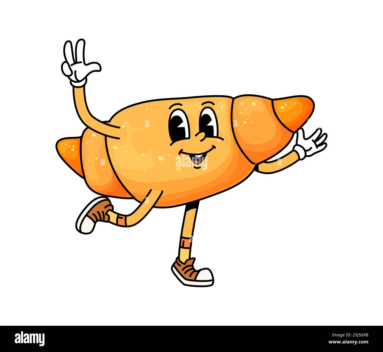 Funny groovy croissant happy smiling character. Restaurant sweet ...