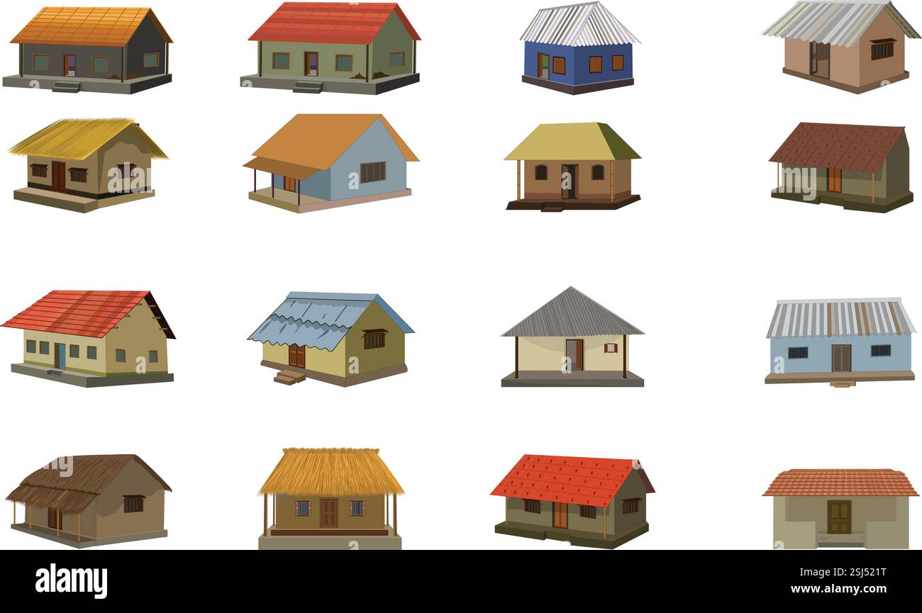 Indian village hut set for cartoon animation.Asian cottage design ...
