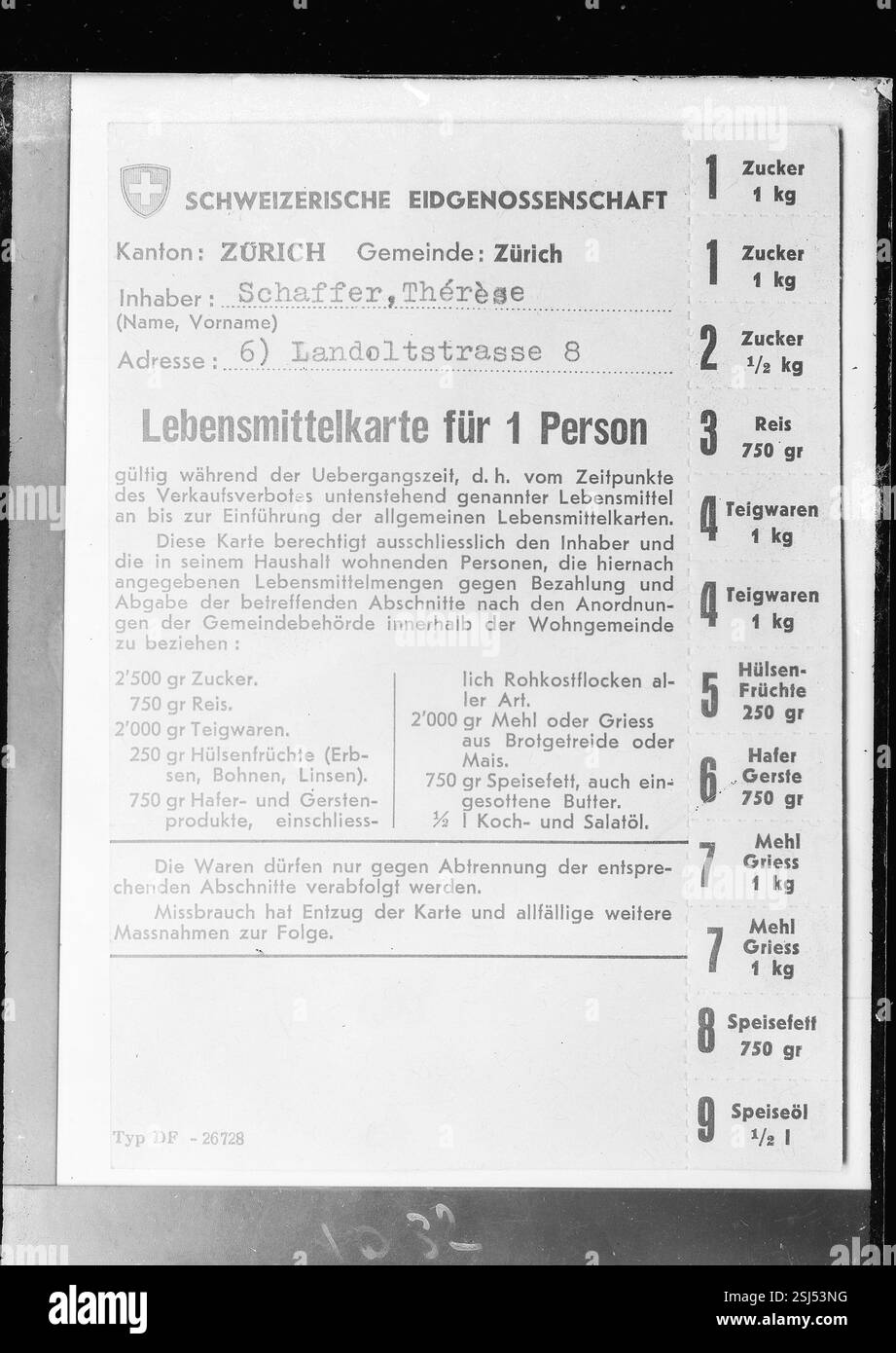 Lebensmittelkarte; 1940#Food ration card; 1940- RDB BY DUKAS Stock ...
