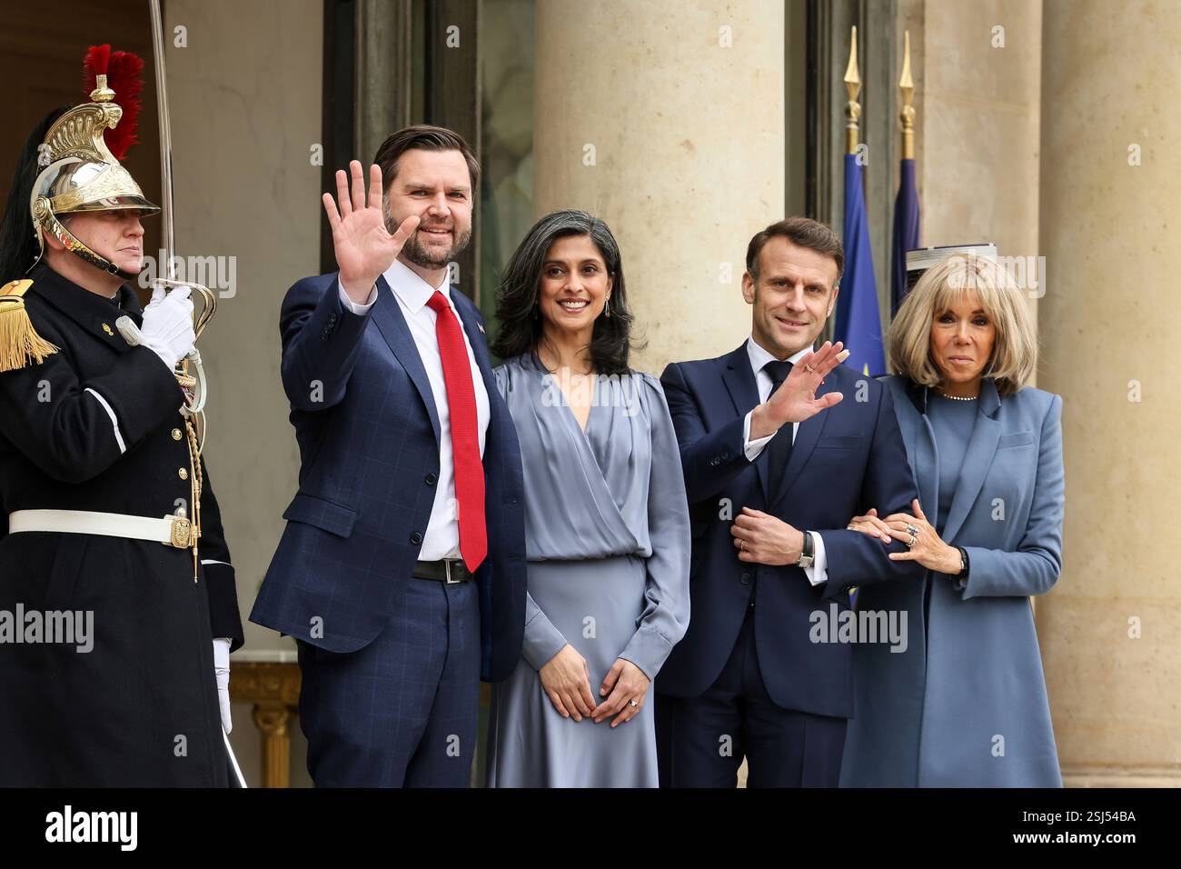 French President Emmanuel Macron, second right, and Brigitte Macron ...