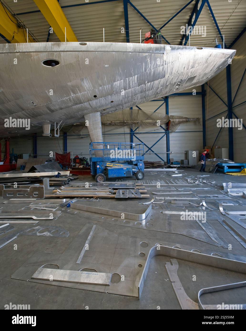 Shipbuilding Industry. Aluminium hull of a super sailing yacht being ...